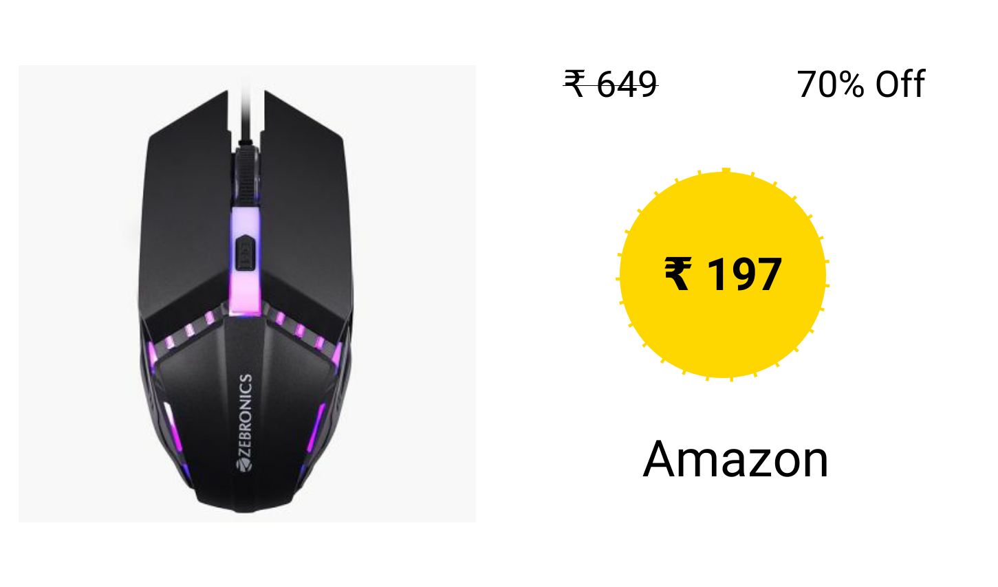 ZEBRONICS PHERO Wired Gaming Mouse with up to 1600 DPI, Rainbow LED ...